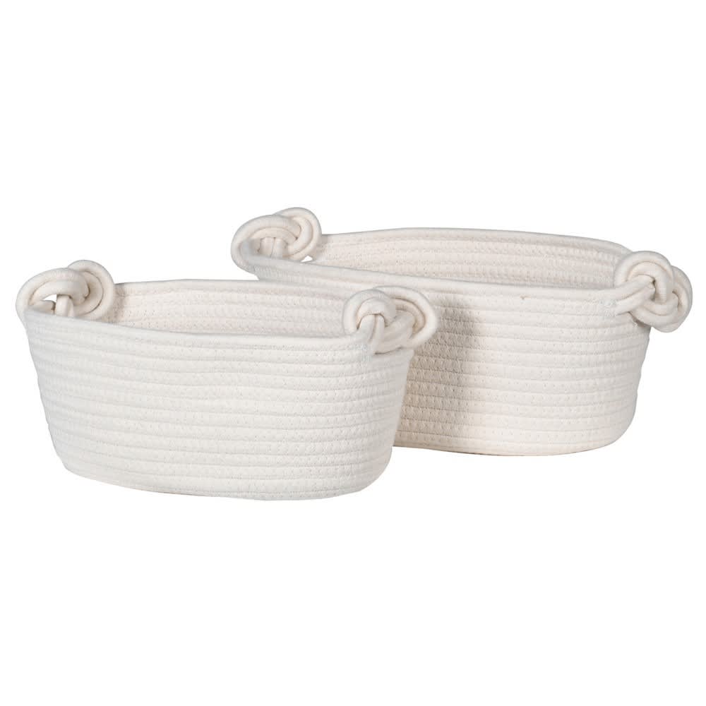 Set of 2 White Rope Baskets with Knot handles – Vintage Peonie Interiors